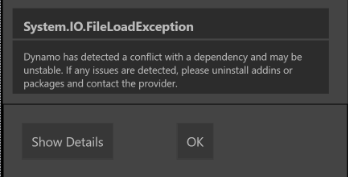 "Dynamo has detected a conflict" and nodes cannot be added when opening Dynamo from Revit