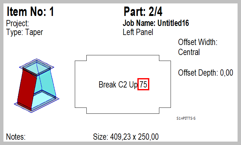 Unable to print Taper Offset information on Labels in CAMduct