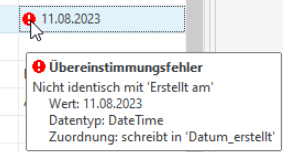 The user-defined property "Date_create" is showing as nonconformant in Vault Client.