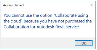 "You cannot use the option 'Collaborate using the cloud [...]" when ...