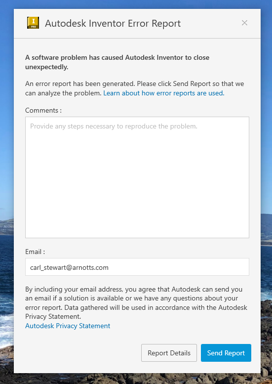"A software problem has caused Autodesk Inventor to close unexpectedly" when starting Inventor