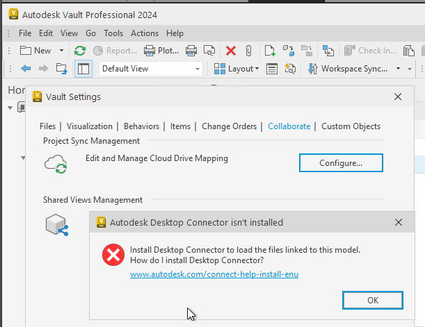 'Requested service not available' message appears when trying to configure the Project Sync ...