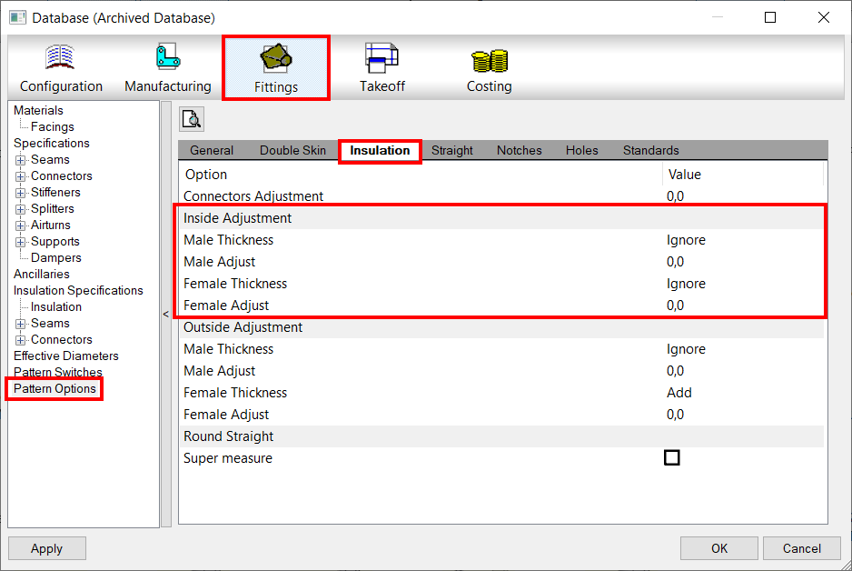 How to adjust the Insulation size for pattern CID 12 Cap End in CAMduct