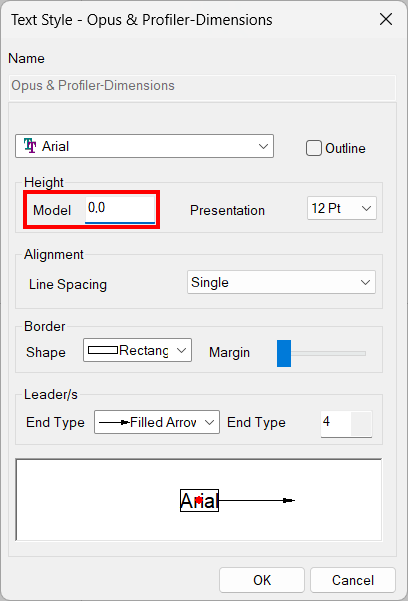 Dimension text size in Opus is off when switching between Metric and Imperial in CAMduct