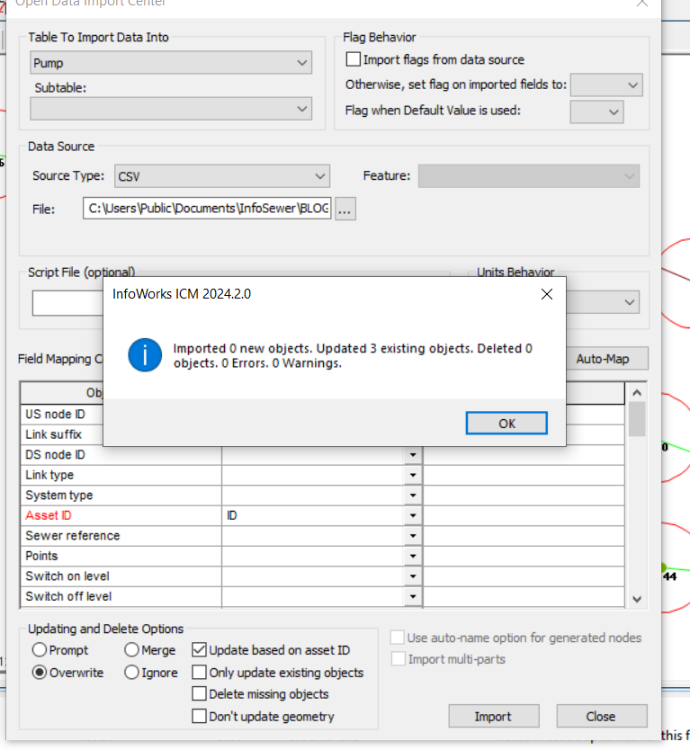 Importing InfoSewer to InfoWorks ICM - Step 5 Import Pump Hydraulics in the Import of InfoSewer ...