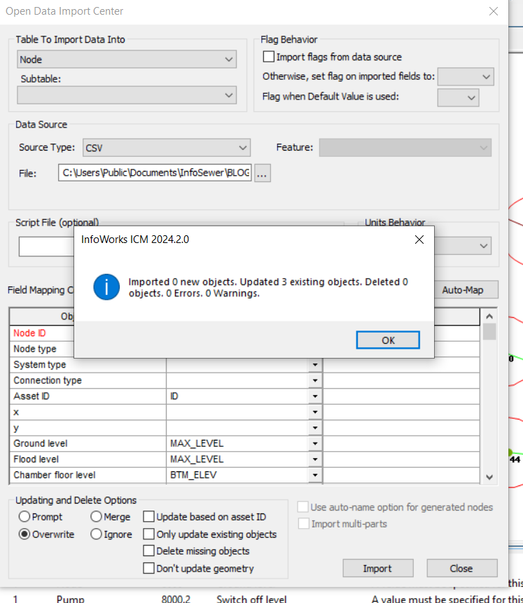 将InfoSewer导入InfoWorks ICM — 步骤8使用ODIC将InfoSewer导入ICM InfoWorks中的Wet Well Hydraulics
