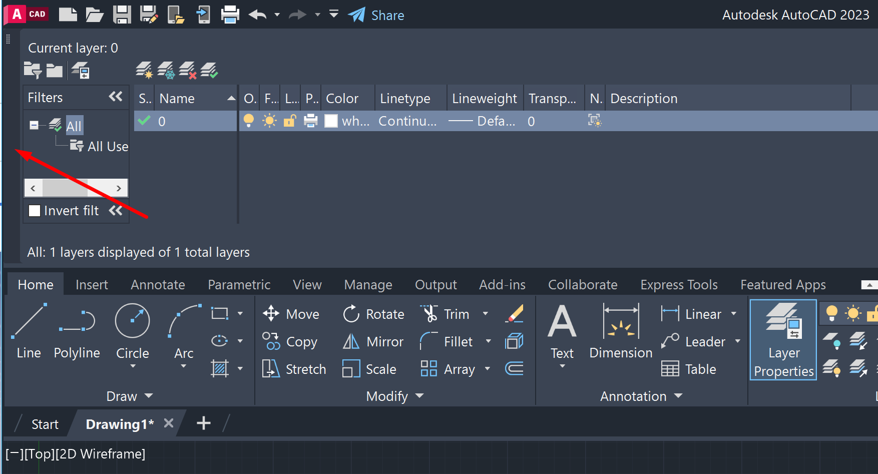 Layer Properties Manager Dialog Is Locked In The AutoCAD Ribbon