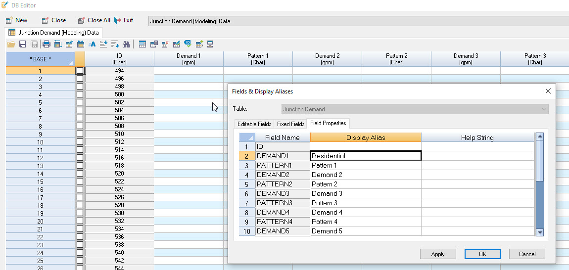 How to change the name of fixed fields in InfoWater Pro