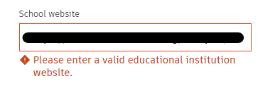 "Please enter a valid educational institution website." when filling ...