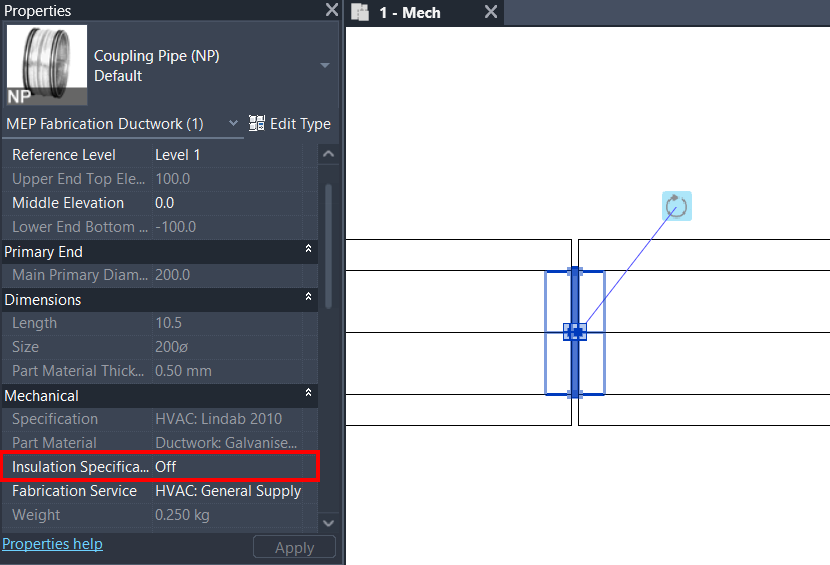 L’isolation n’est pas affichée sur les éléments de fabrication dans Revit