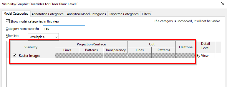 Inactive Visibility Graphics Options For Raster Images In Revit