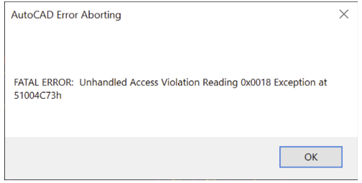 "FATAL ERROR: Unhandled Access Violation Reading ... Exception at..." when trying to insert ...