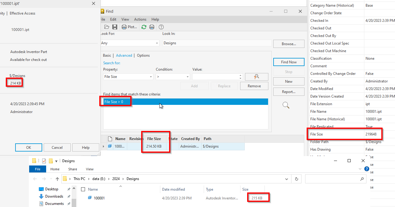 Vault file size property is different in various fields