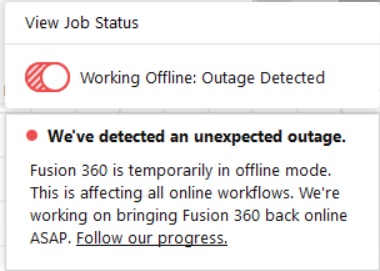 "Working offline: outage detected" in job status window appears after ...