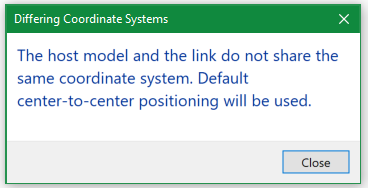 "The host model and the link do not share the same coordinate system" when linking a model using ...