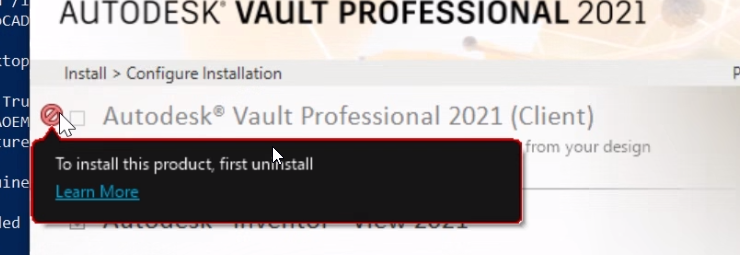 "To install this product, first uninstall" when trying to install Vault Professional Client 2021