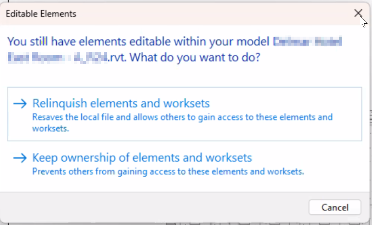 在 Revit 中同步后显示“模型 XXXX.rvt 内仍有图元可编辑...”