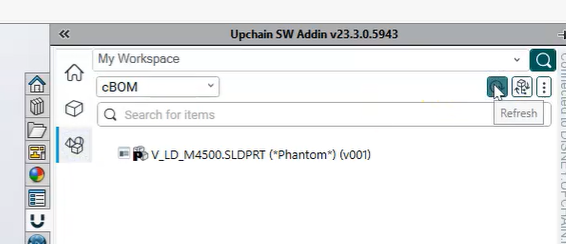 在 Upchain 中刷新 cBOM 后，条目显示为虚拟条目