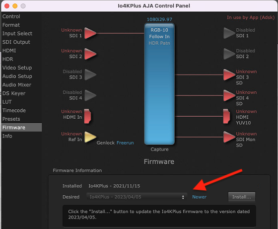 AJA não está funcionando no Flame após a atualização do driver
