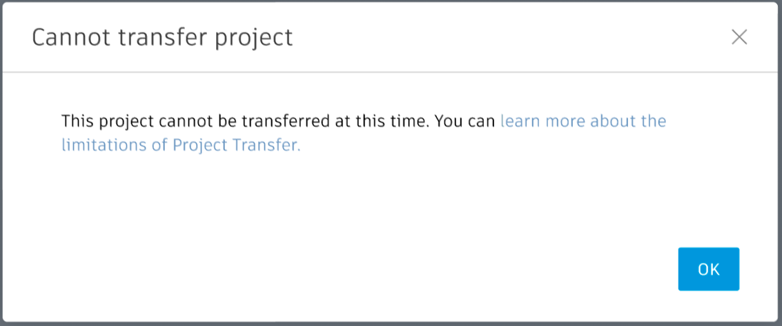 "Cannot transfer project" when trying to transfer in Autodesk Fusion