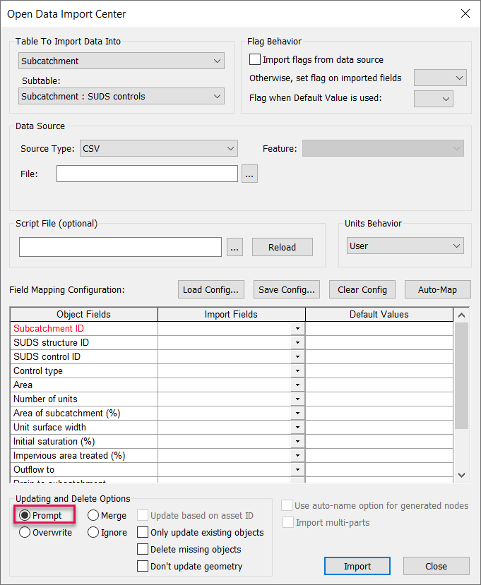 InfoWorks ICM does not import all SuDS control data from CSV