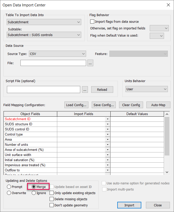 InfoWorks ICM does not import all SuDS control data from CSV
