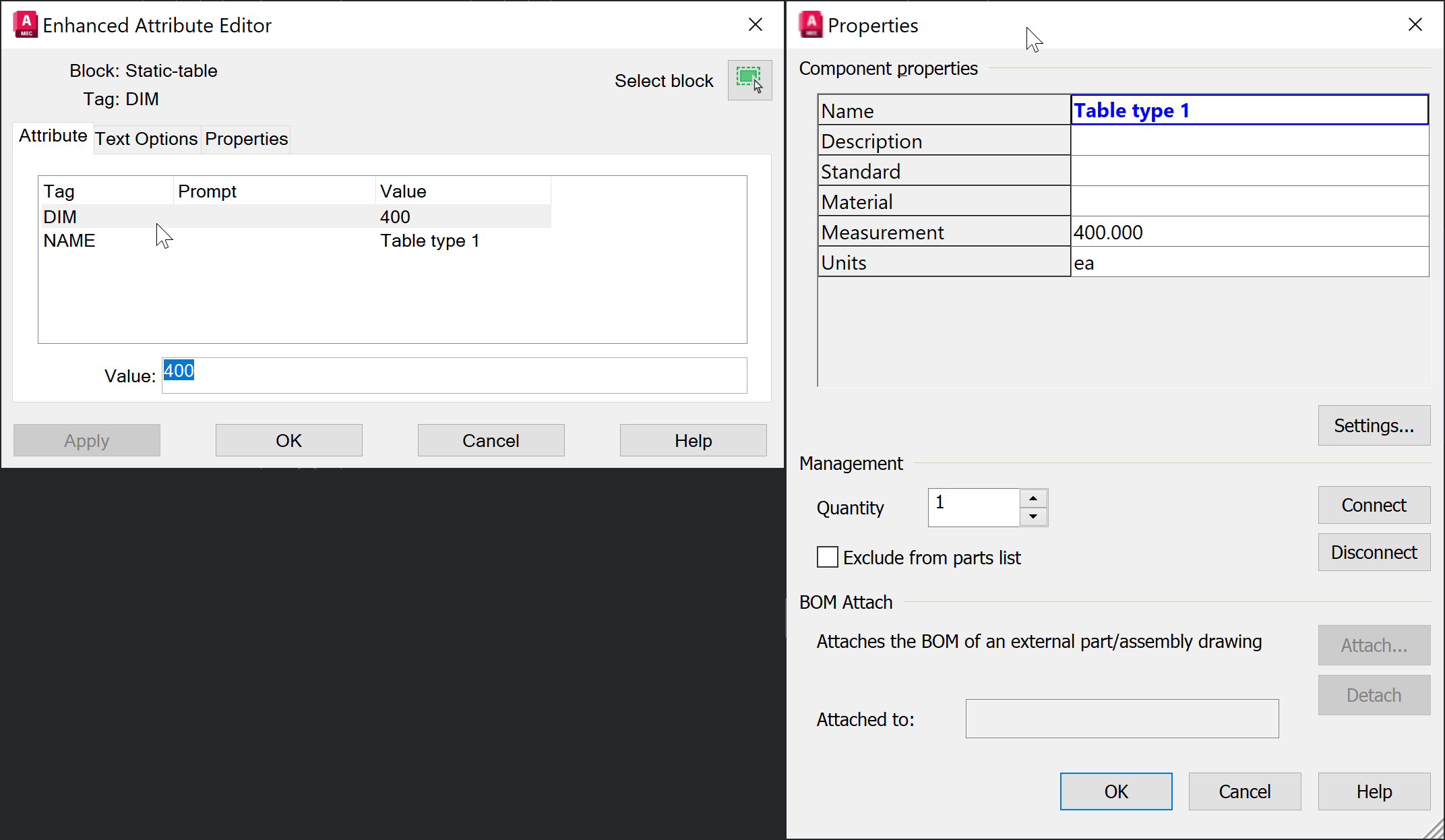 How to add dimensions of a specific block to a BOM in AutoCAD Mechanical