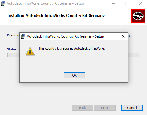"This country kit requires Autodesk Infraworks" when installing an Infraworks Country Kit