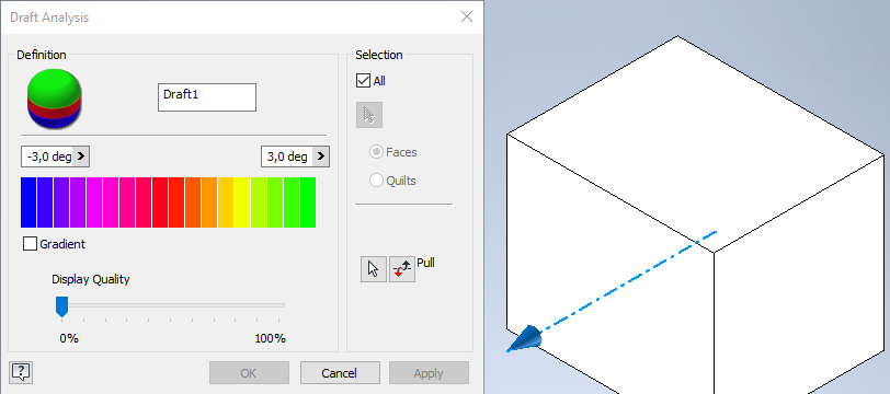 Draft analysis does not show any color on the design in Inventor