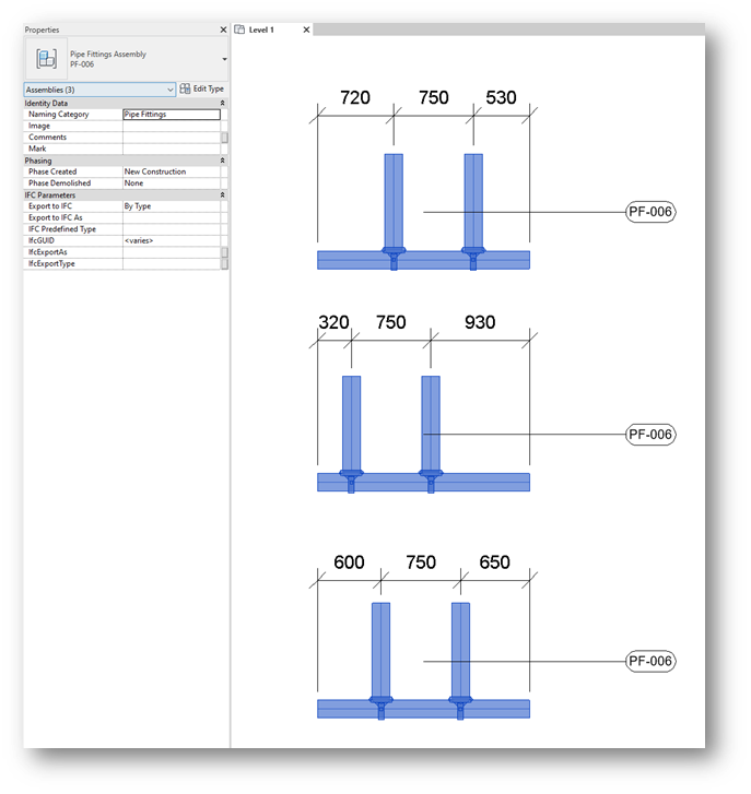 Assemblies with the same spacing between tap positions on the pipe are ...