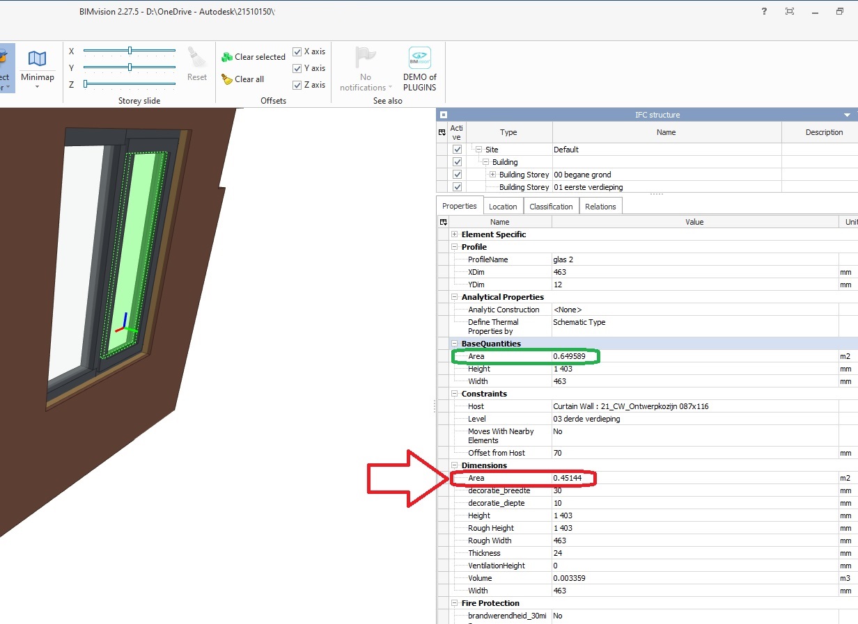Wrong window Area value exported to IFC from Revit