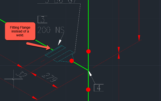 对于 AutoCAD Plant 3D 2023 中直接添加到打开支管上的盲法兰上的管道，将向等轴测图形添加管件翼缘而不是焊缝
