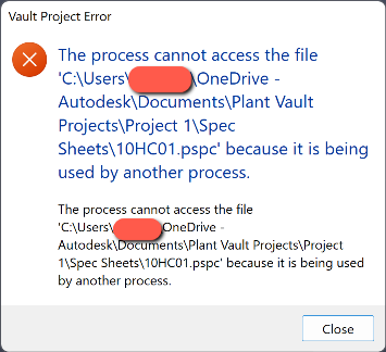 Spec of an AutoCAD Plant 3D-Vault-project can only be opened once