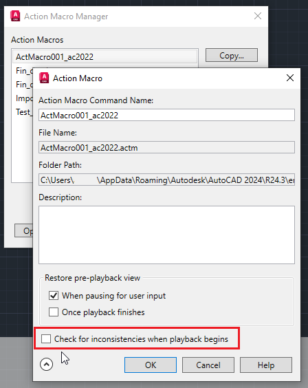 Action macros are not working on some drawings in AutoCAD