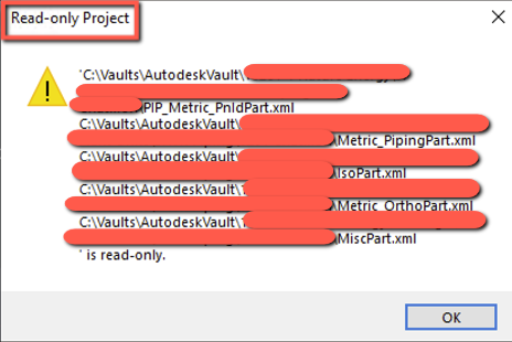 AutoCAD Plant 3D-Vault projects can only be opened in read-only mode