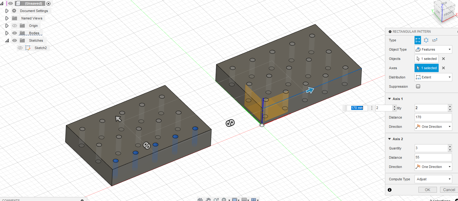 Hole pattern does not copy across multiple bodies in Fusion