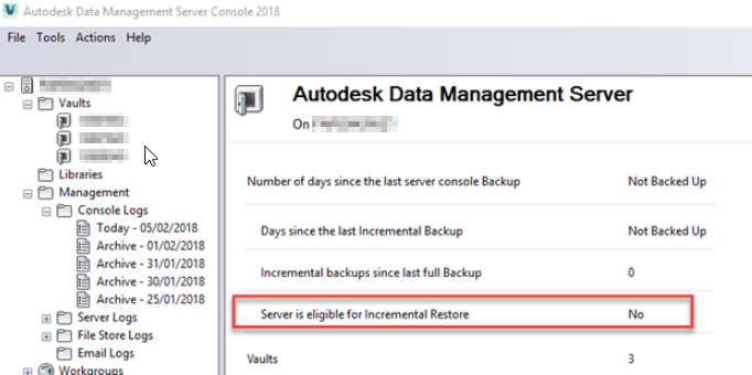 "Server is no longer eligible for an Incremental Backup or Restore" shows up in Vault Server