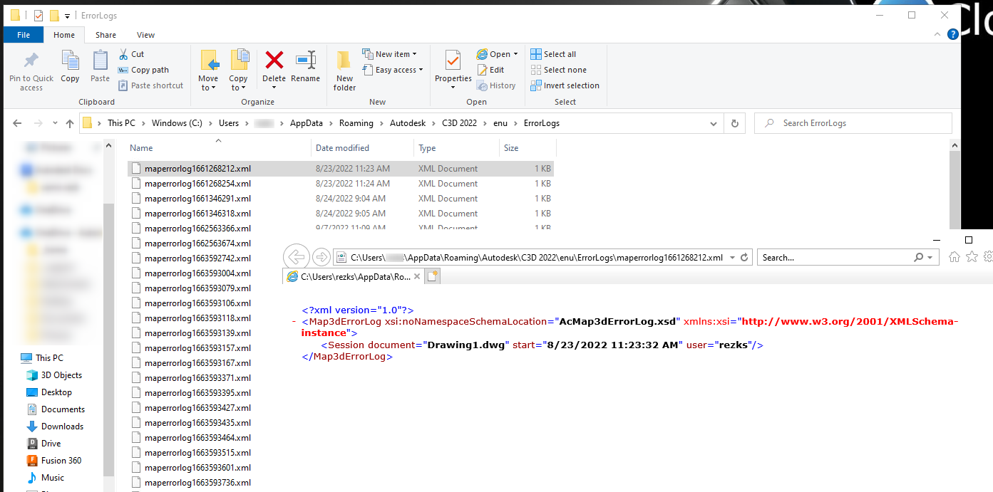 maperrorlog.xml is created in AutoCAD Map 3D and Civil 3D