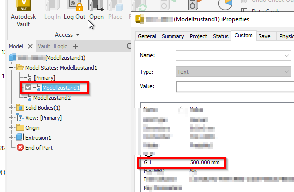 Inventor model states parameters are not read correctly in Items in Vault