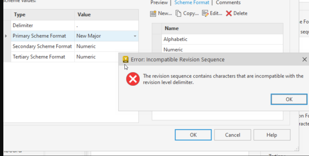 The Revision Sequence Contains Characters When Trying To Create Revision Scheme In Vault 4241
