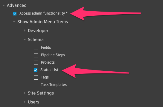如何允许访问ShotGrid中的“状态列表”(Status List)页面