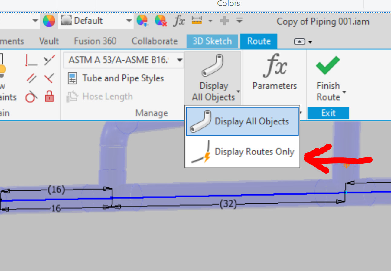 Is it possible to turn off Tube & Pipe autopopulation when creating a Tube & Pipe route in Inventor