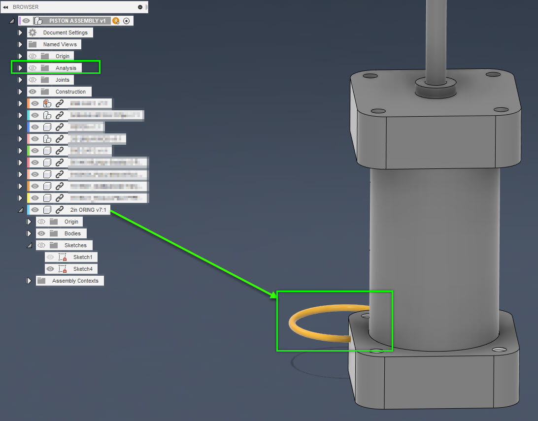 Parts marked as visible are hidden in an assembly in Fusion 360