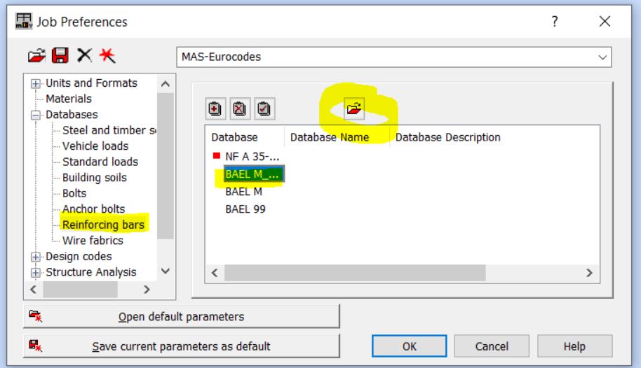Reinforcing bars database file cannot be opened or edited in Robot Structural Analysis