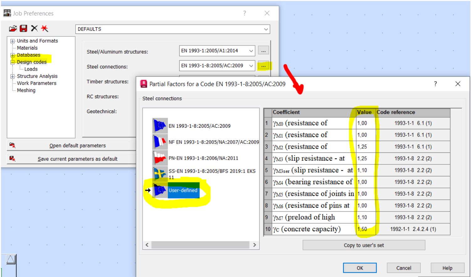 How to modify partial safety factors for design codes in Robot ...