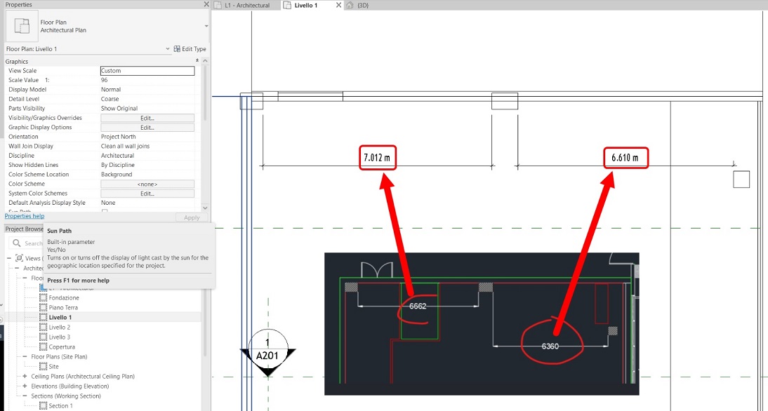 Wrong distances between elements on 2D views and wrong display of objects importing IFC to Revit