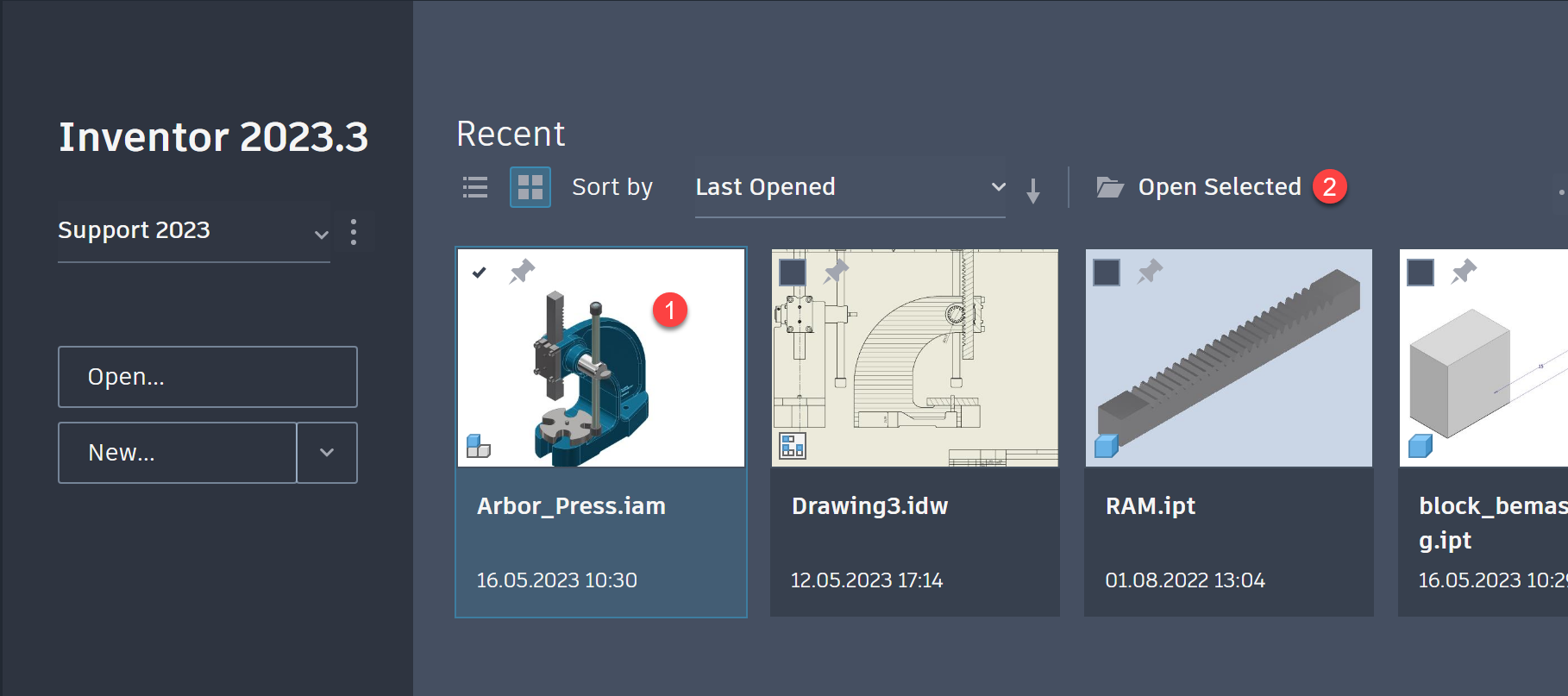 Home screen moves after closing a larger assembly or drawing in Inventor