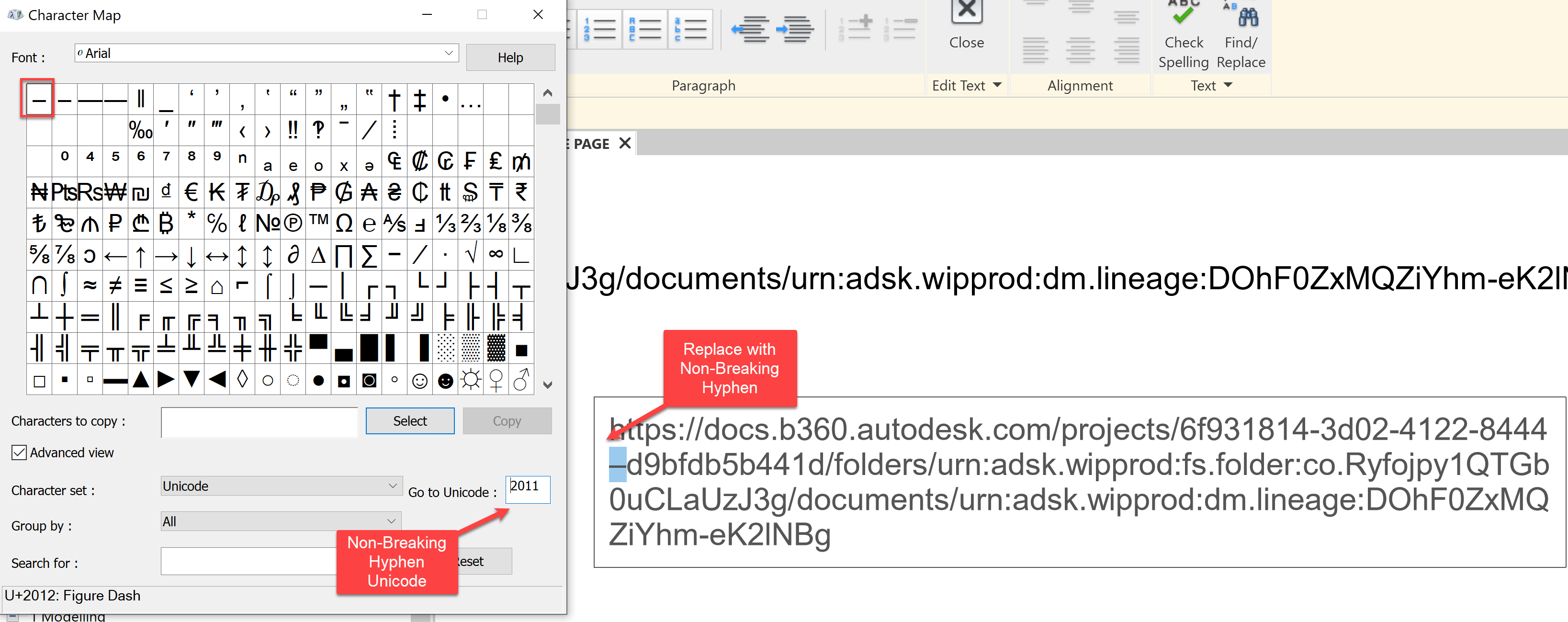 Text breakings of multiline texts at "-" may result wrong separations ...