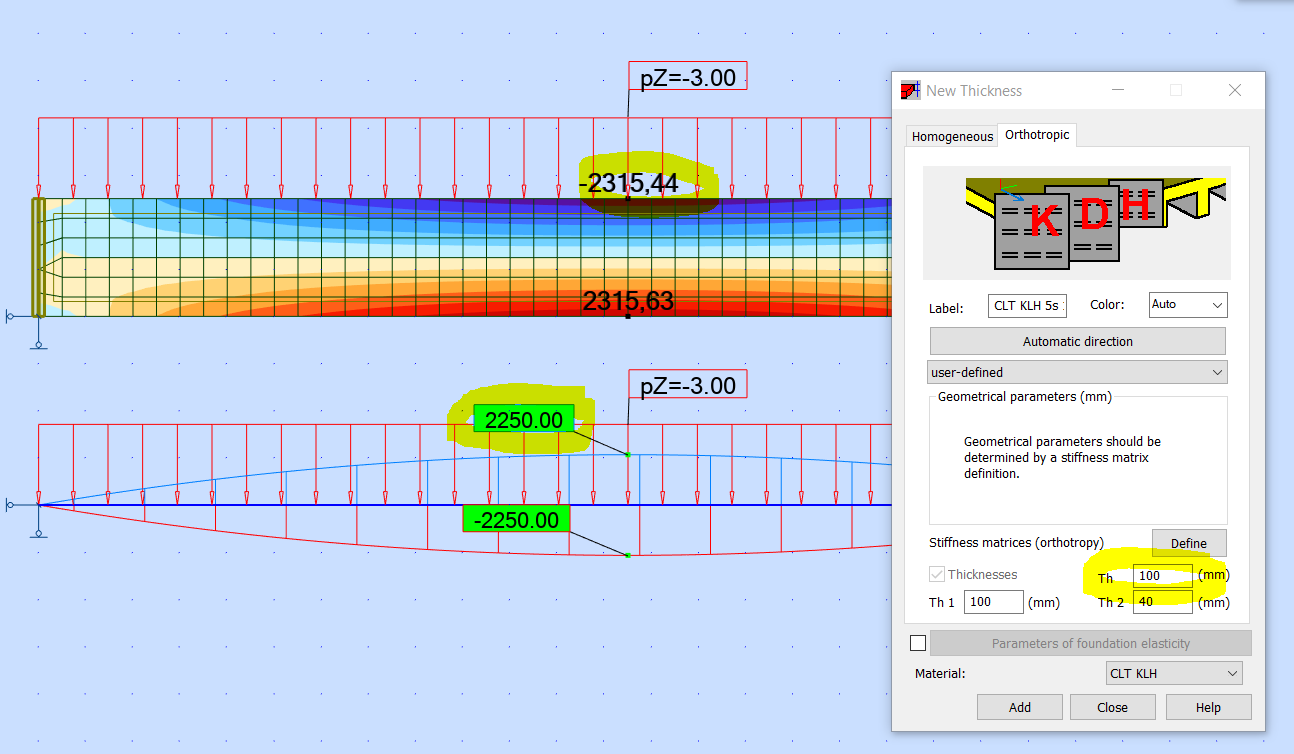 Robot Structural Analysis中受平面内弯曲影响的正交各向异性壳激励的梁中的不正确应力