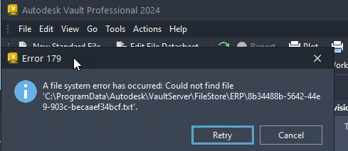 尝试在 Vault 中导入条目时显示“错误 179 ERP\xxxx.txt”